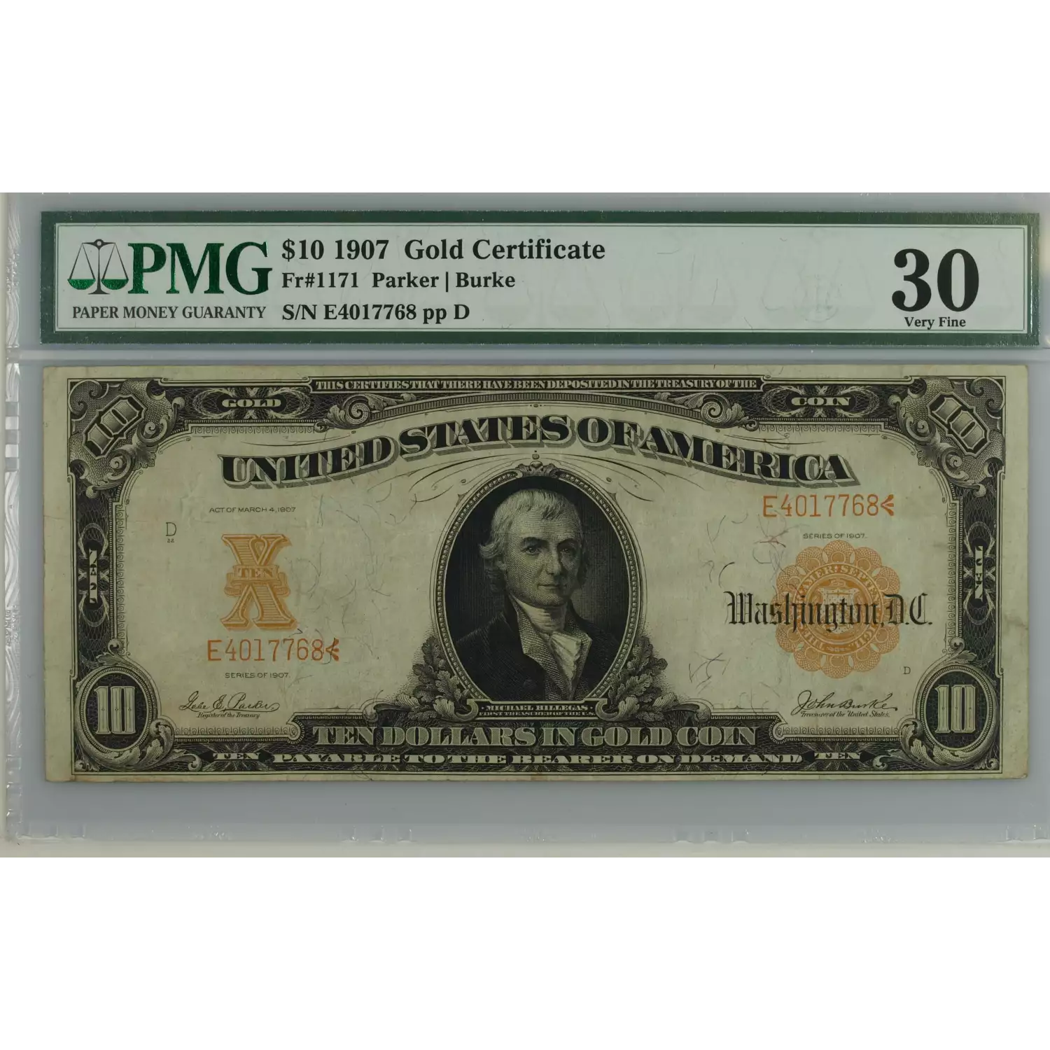 $10 1907 Gold Gold Certificates 1171 - Harbor Coin Company