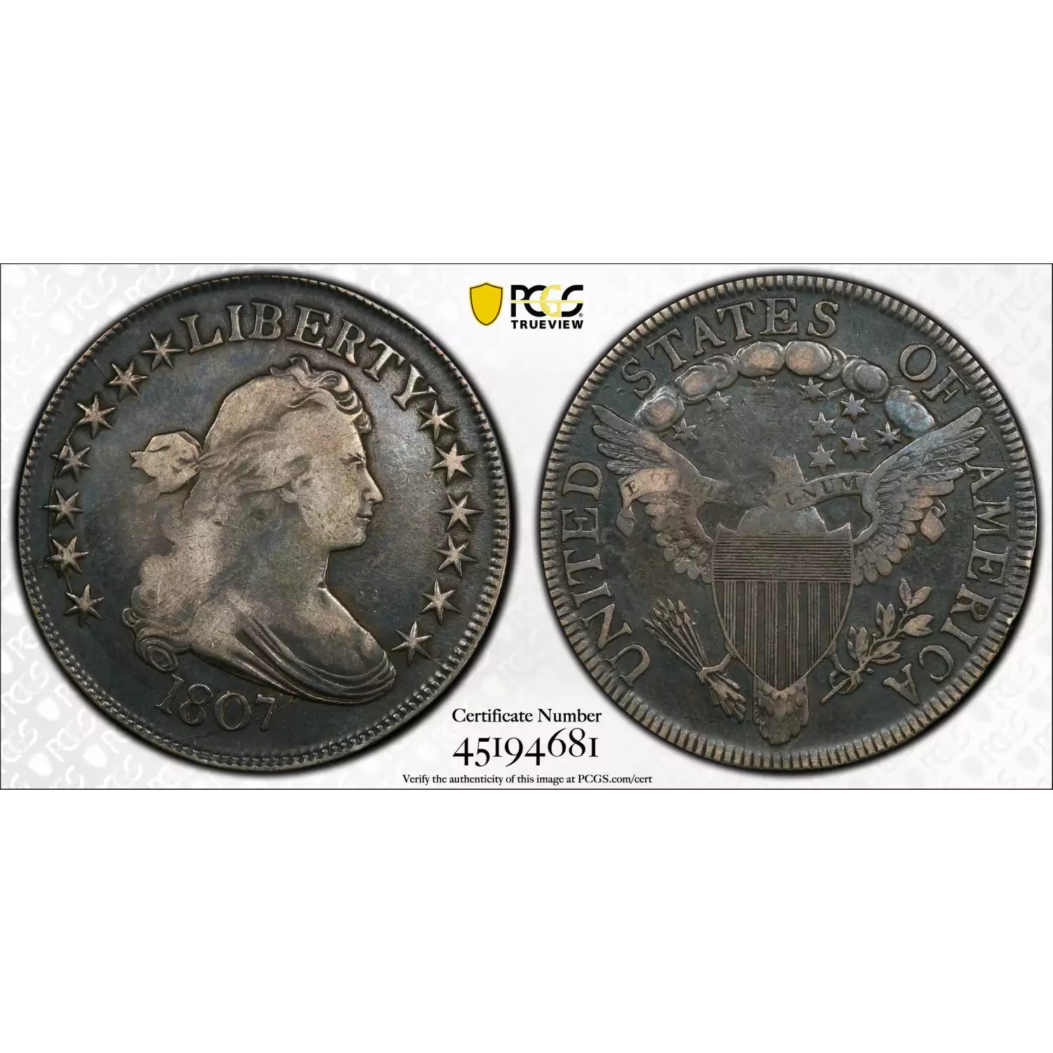 1807 Half Dollars Draped Bust PCGS F-15 Draped Bust - Harbor Coin Company