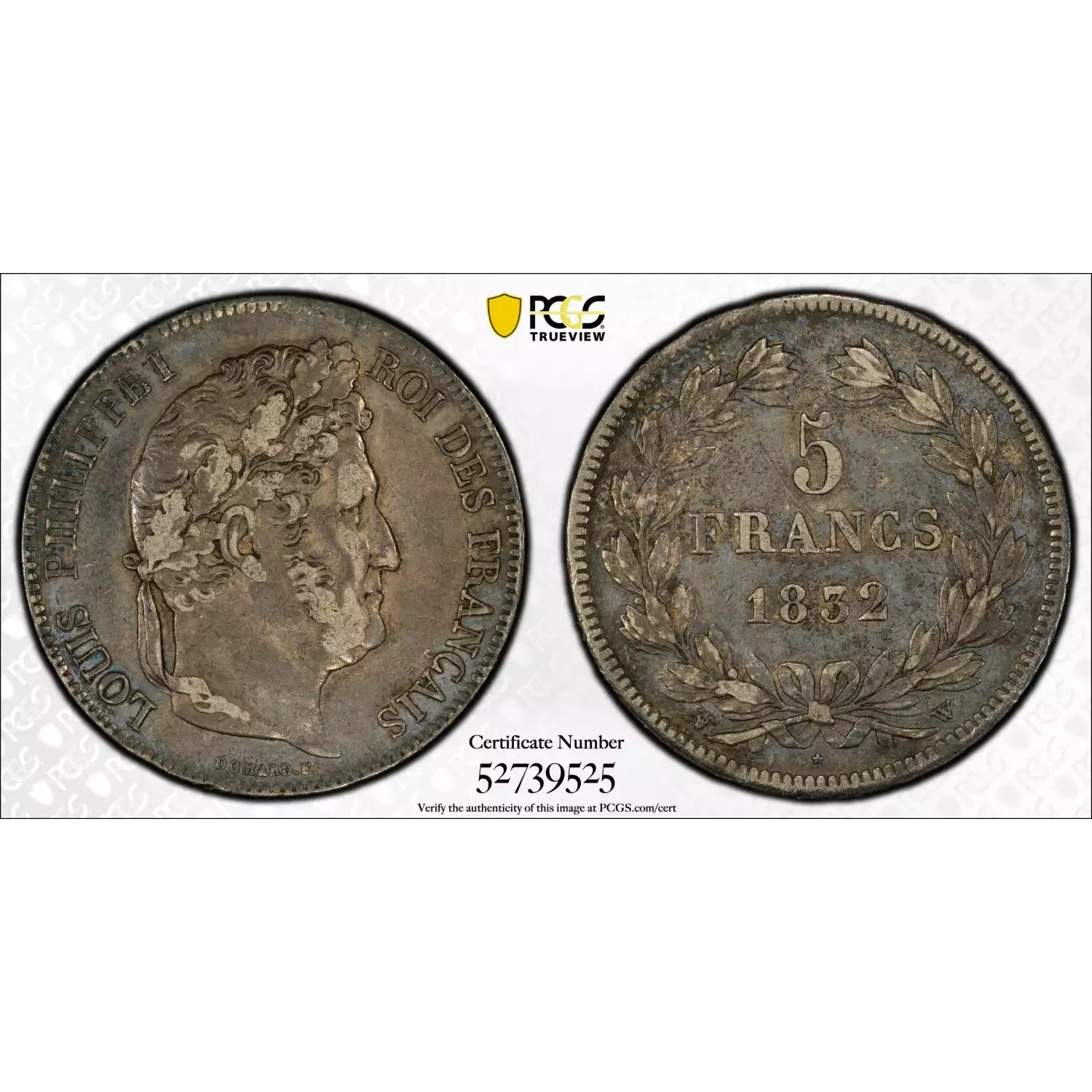 1832 FRANCE Silver 5 FRANCS PCGS XF-40 Gad-678 F-324 - Harbor Coin Company