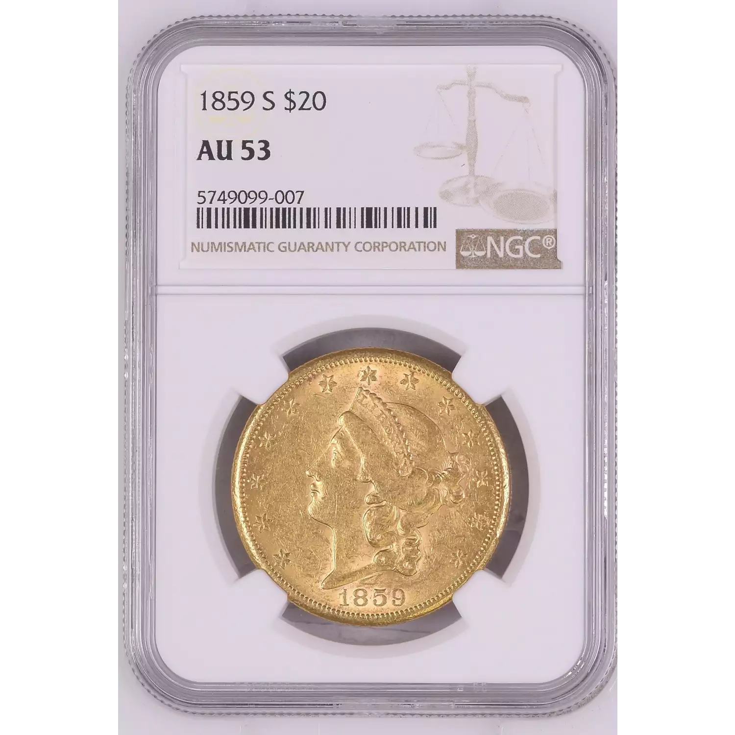 1859-S Liberty Head Double Eagle NGC AU-53 - Harbor Coin Company