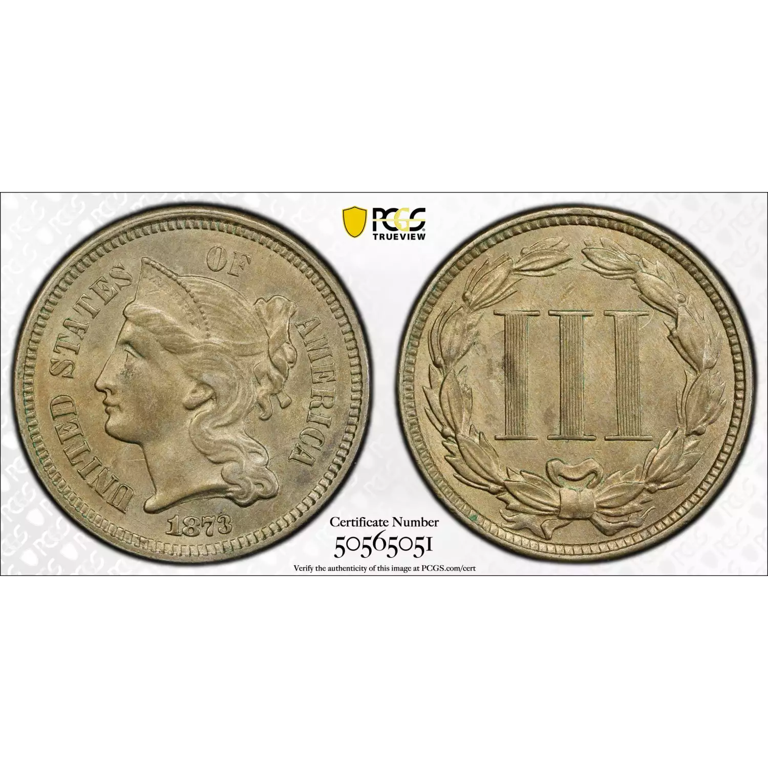 1873 Three Cent Nickel PCGS MS-62 Open 3 - Harbor Coin Company