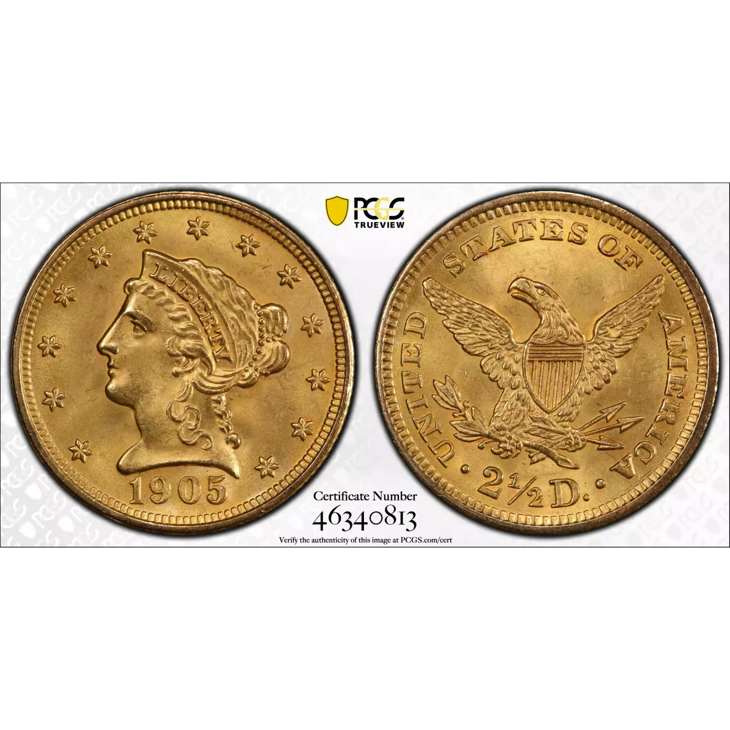 1905 $2.50 Liberty Head Gold Quarter Eagle PCGS MS-66 CAC - Harbor Coin Company