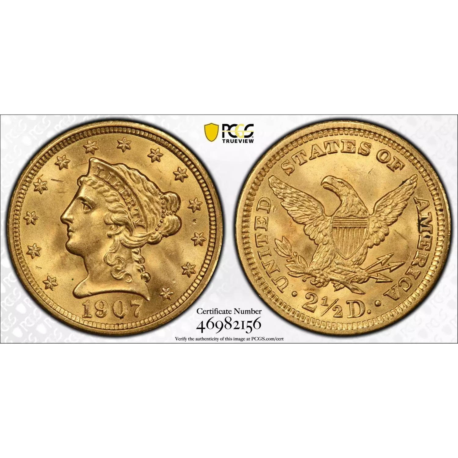 1907 PCGS MS-65 $2.50 Gold Liberty Head Quarter Eagle - Harbor Coin Company