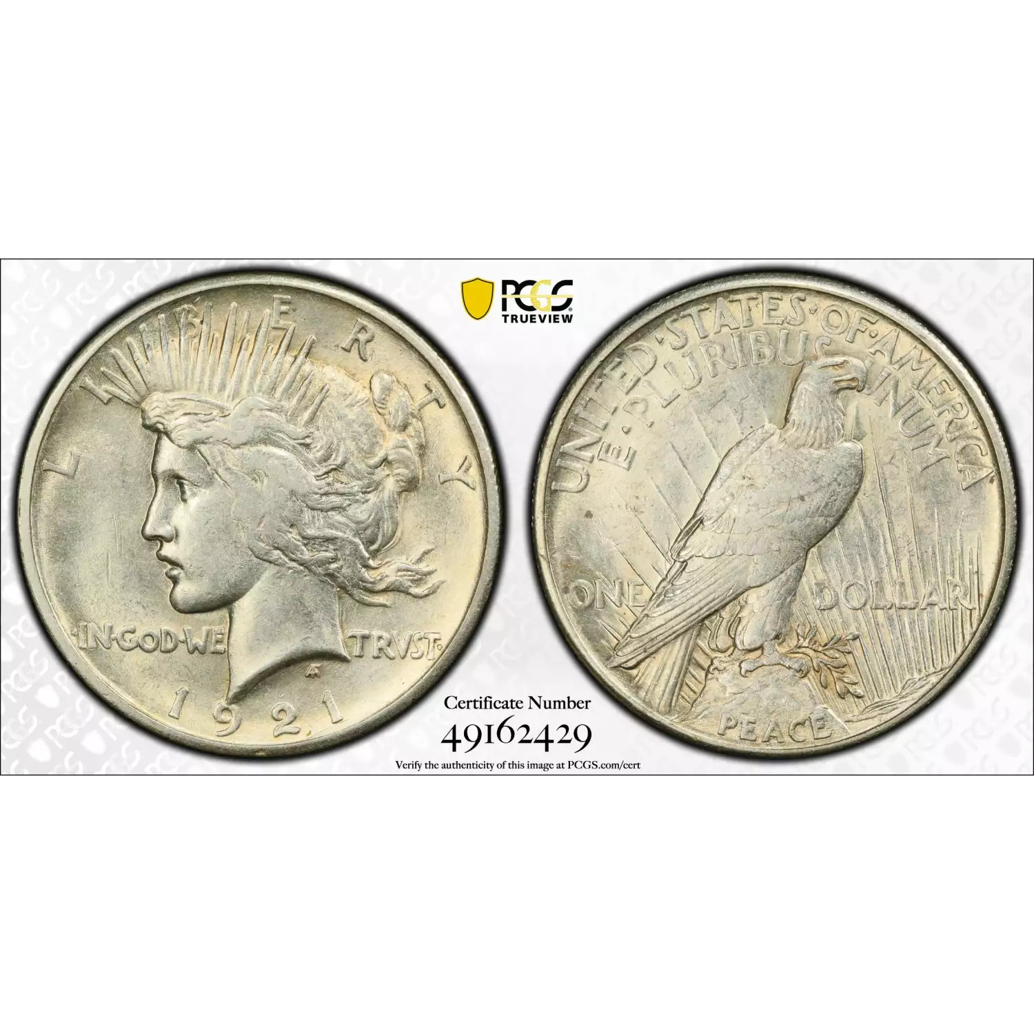 1921 Peace Silver Dollar PCGS AU-55 Peace - Harbor Coin Company