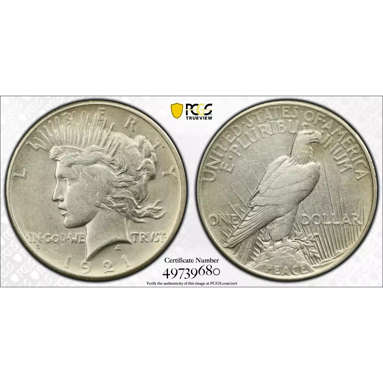 1921 Peace Silver Dollar PCGS AU-50 Peace - Harbor Coin Company