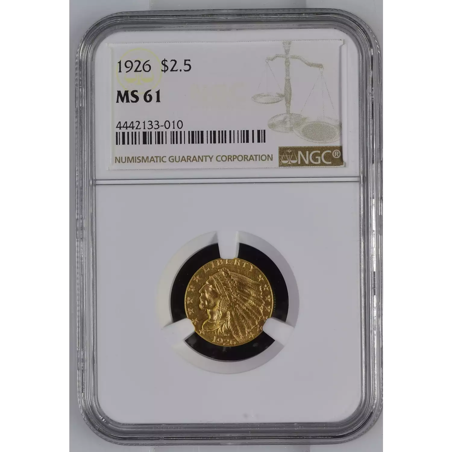1926 Gold Quarter Eagle $2 1/2 Indian NGC MS-61 - Harbor Coin Company