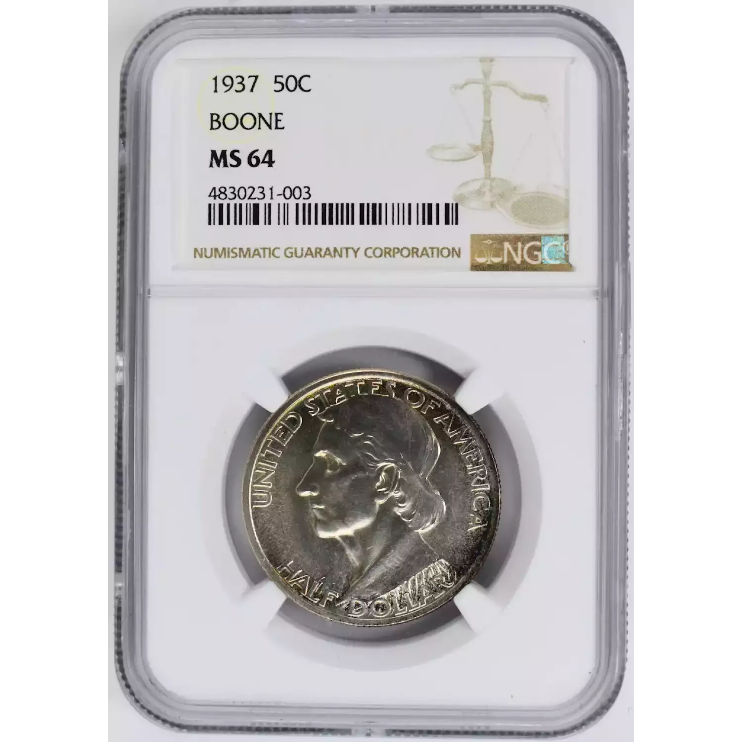 1937 Classic Commemorative Daniel Boone Bicentennial NGC MS-64 BOONE - Harbor Coin Company