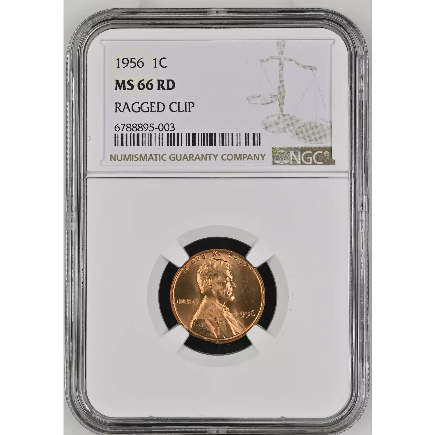 1956 Lincoln Wheat Cent NGC MS-66 RD RAGGED CLIP - Harbor Coin Company