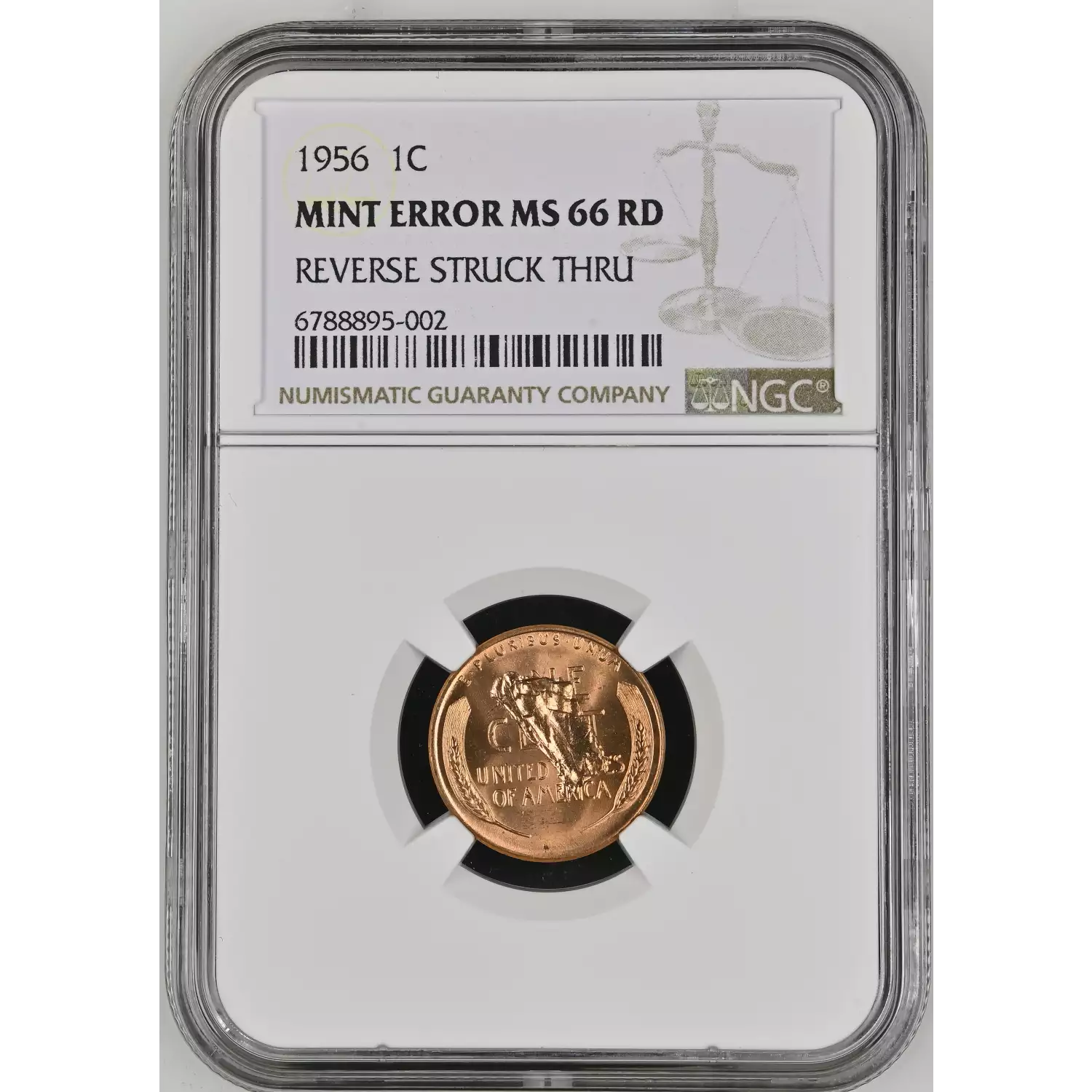 1956 Lincoln Wheat Cent NGC MS-66 RD REVERSE STRUCK THRU - Harbor Coin Company