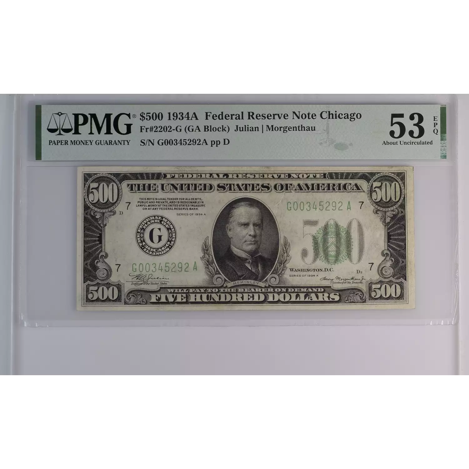 $500 1934-A. High Denomination Notes 2202-G - Harbor Coin Company