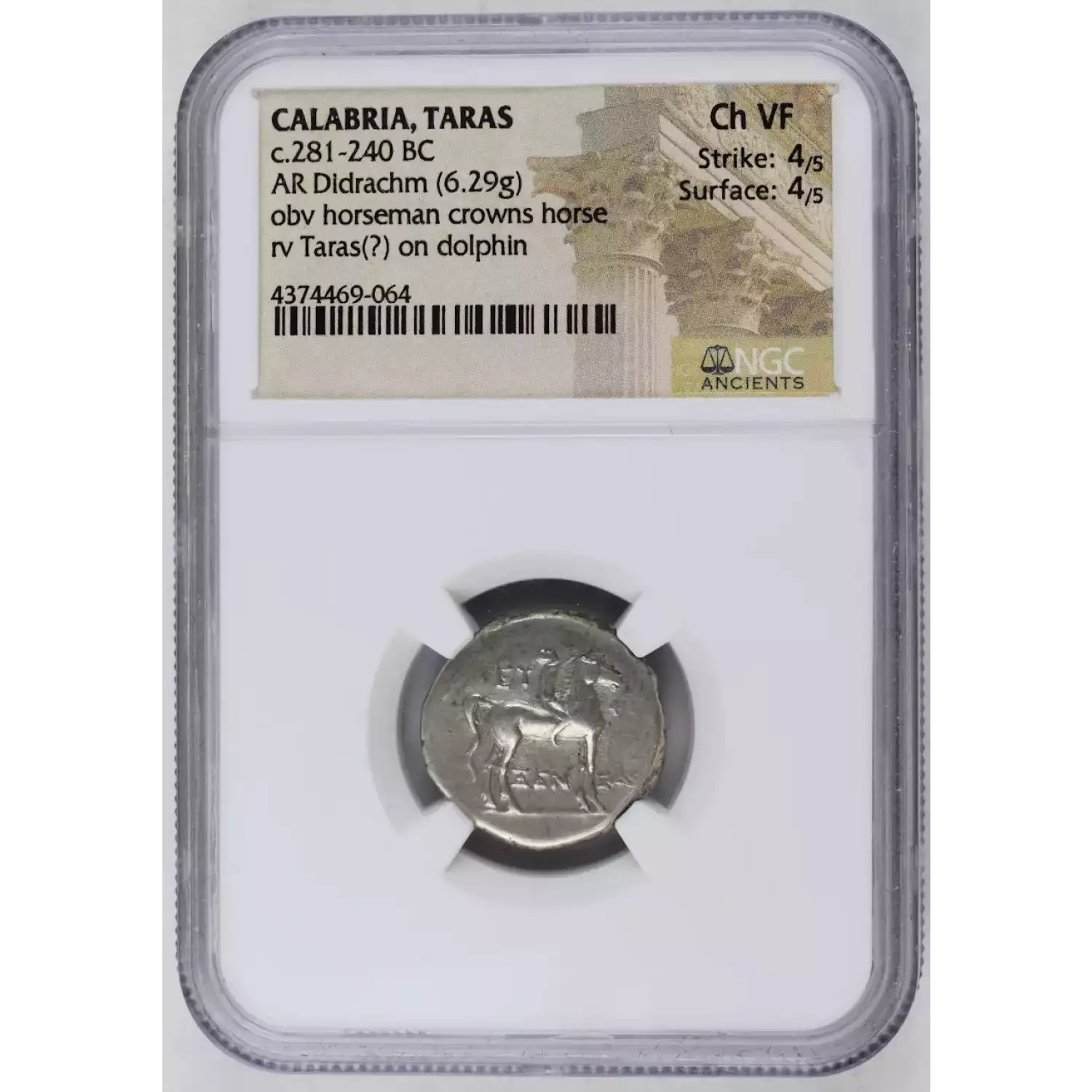 Calabria, Taras AR Didrachm NGC Ancients Ch VF - Harbor Coin Company