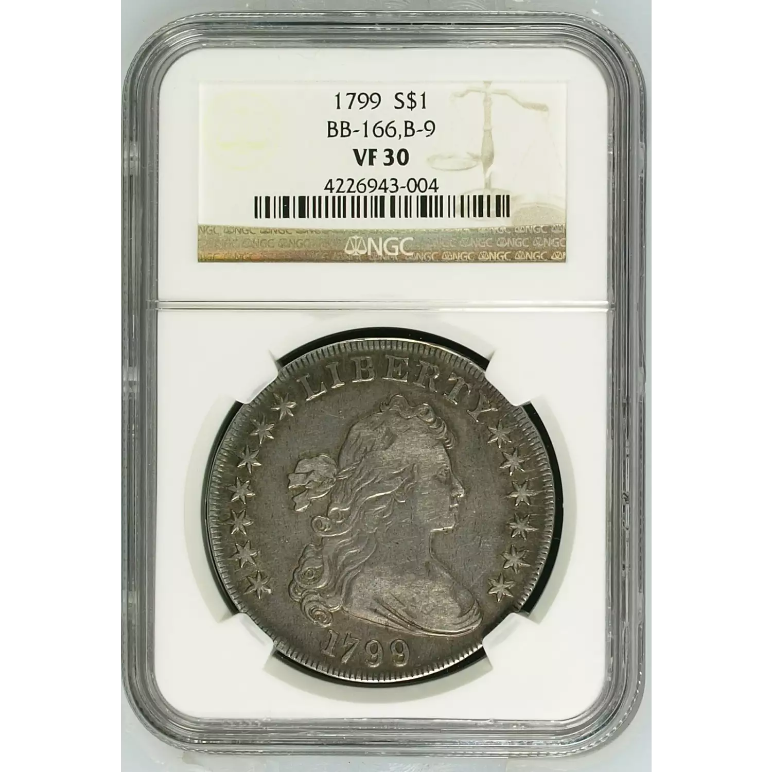 1799 Draped Bust Silver Dollar NGC VF-30 BB-166,B-9 - Harbor Coin Company