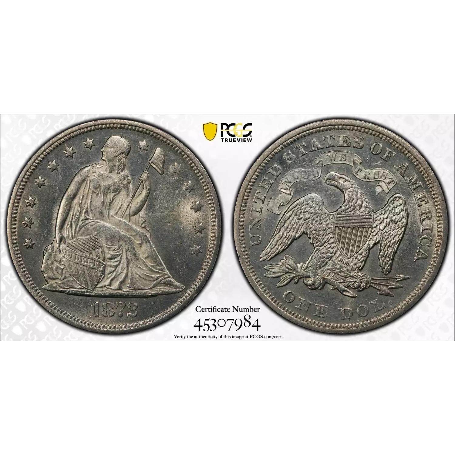 1872 Liberty Seated Silver Dollar PCGS AU-58 - Harbor Coin Company