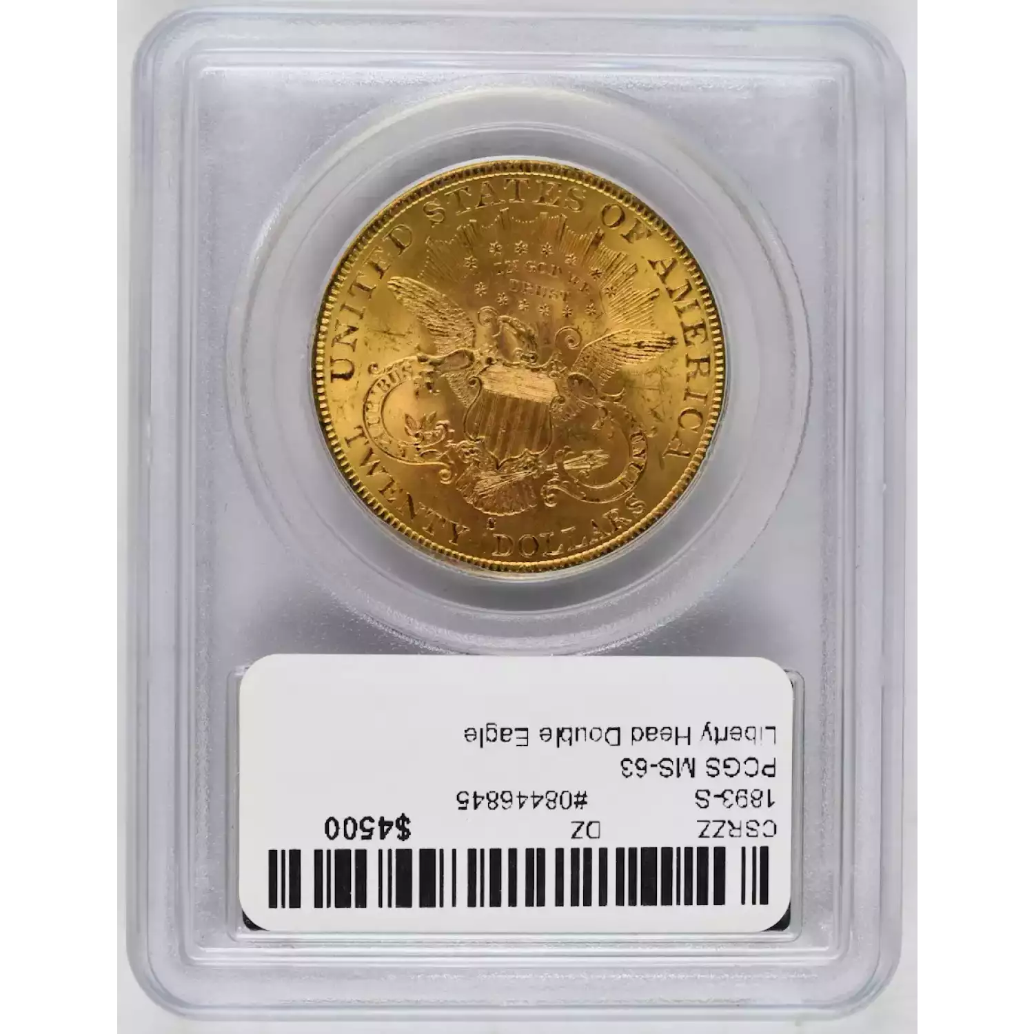 1893-S Liberty Head Double Eagle PCGS MS-63 CAC - Harbor Coin Company