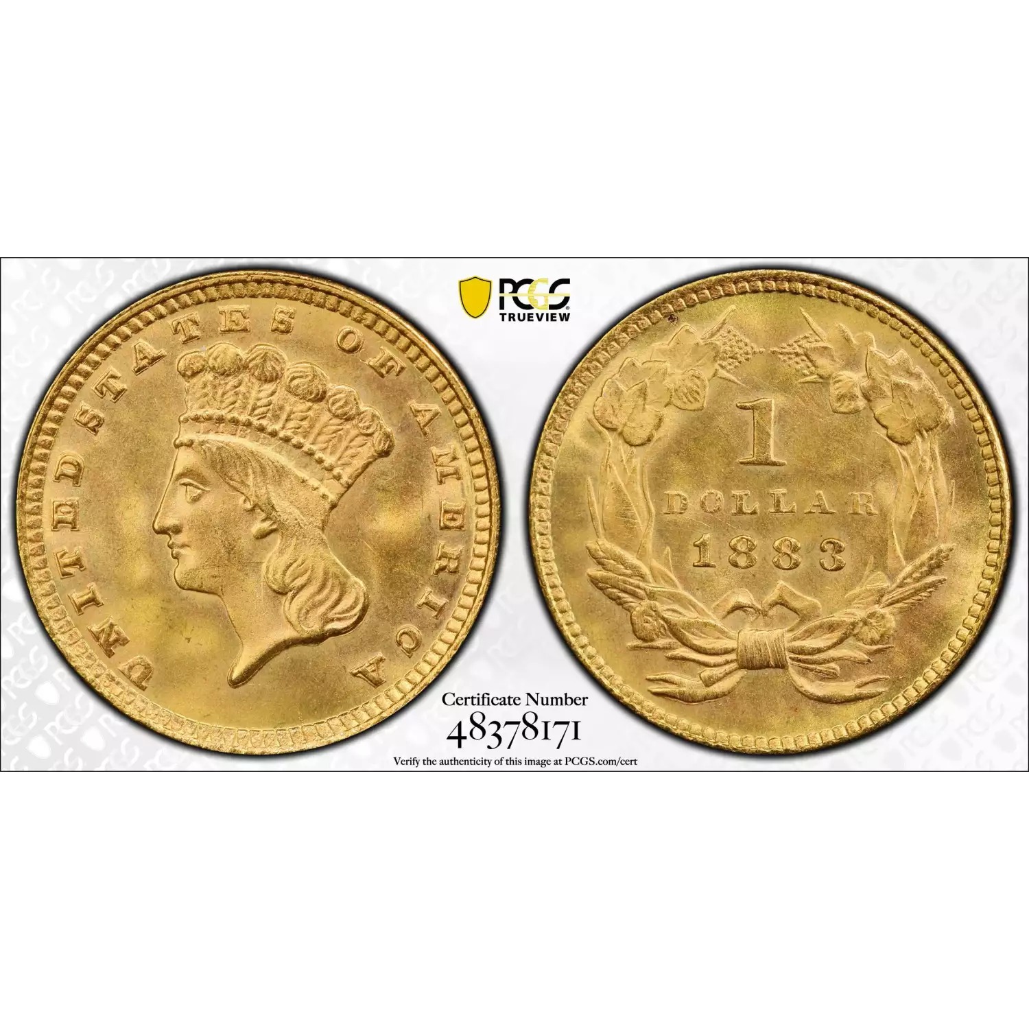 1883 Indian Princess Large Head Gold Dollar PCGS MS-67 CAC - Harbor ...