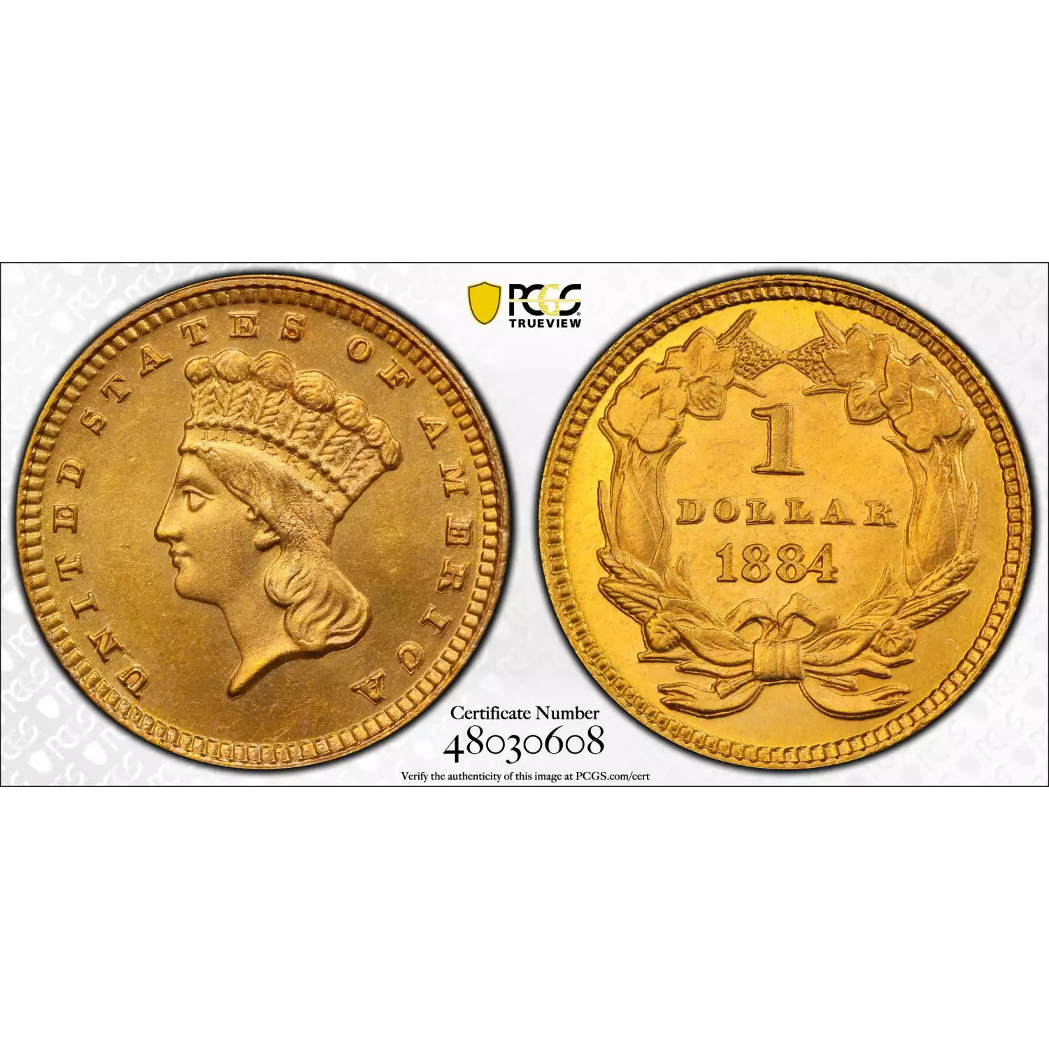 1884 Indian Princess Large Head Gold Dollar PCGS MS-64+ PL CAC - Harbor ...