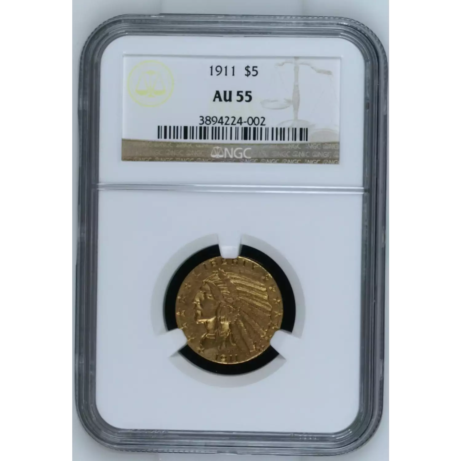1911 $5 Indian Head Gold Half Eagle NGC AU-55 - Harbor Coin Company
