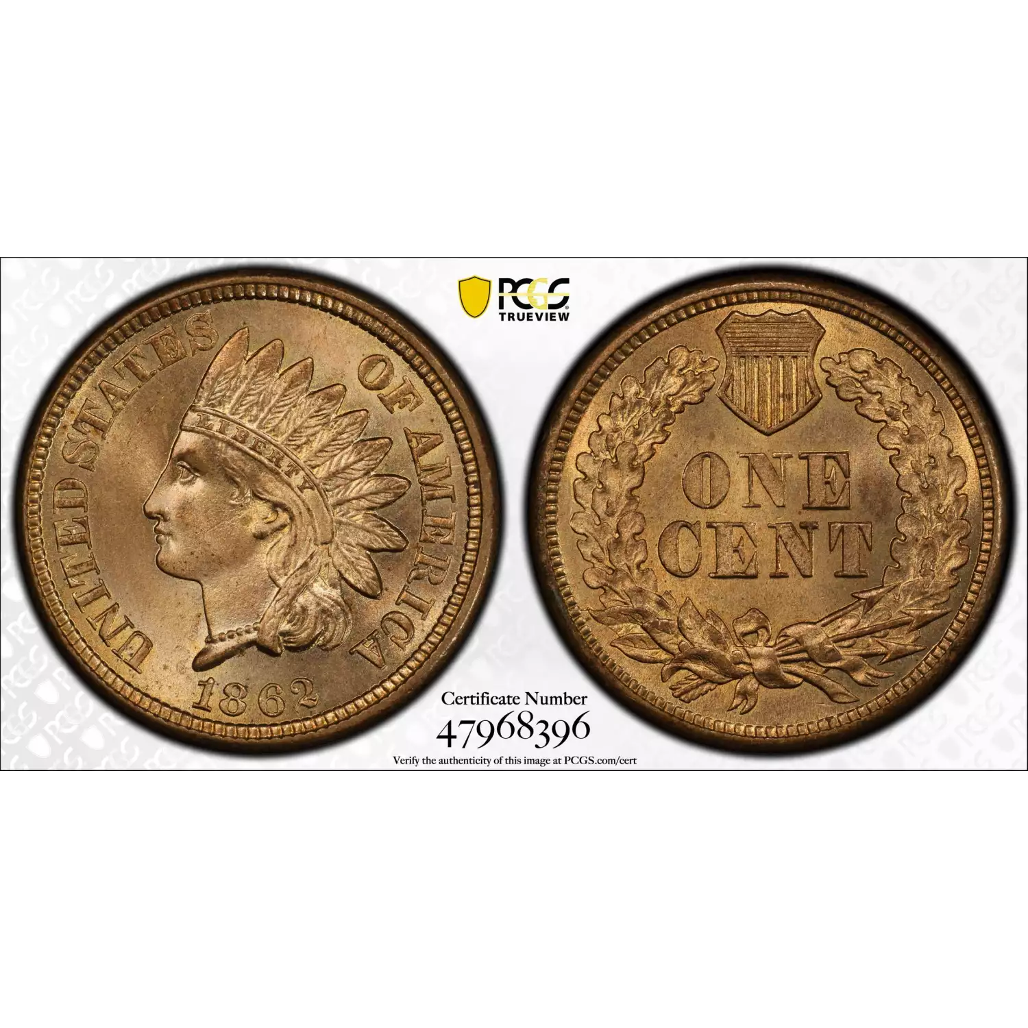 1862 Indian Head Cent PCGS MS-65 CAC - Harbor Coin Company